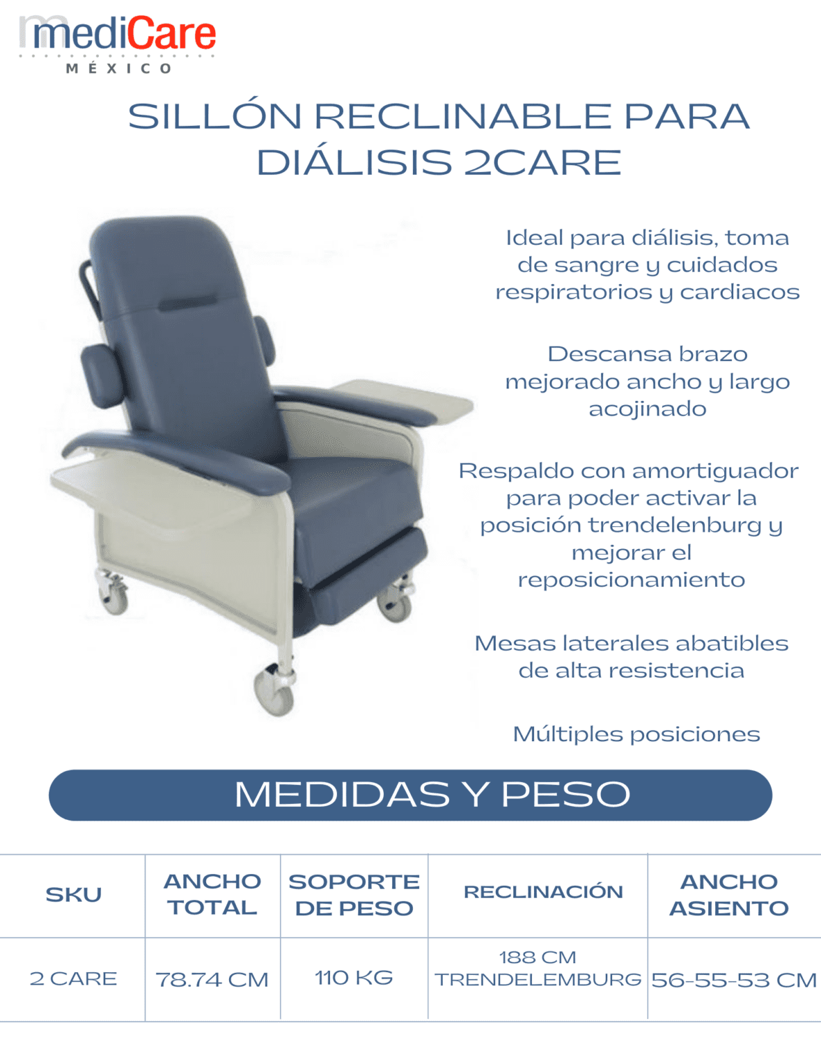 Sillón reclinable para diálisis 2care - Medicare.mx